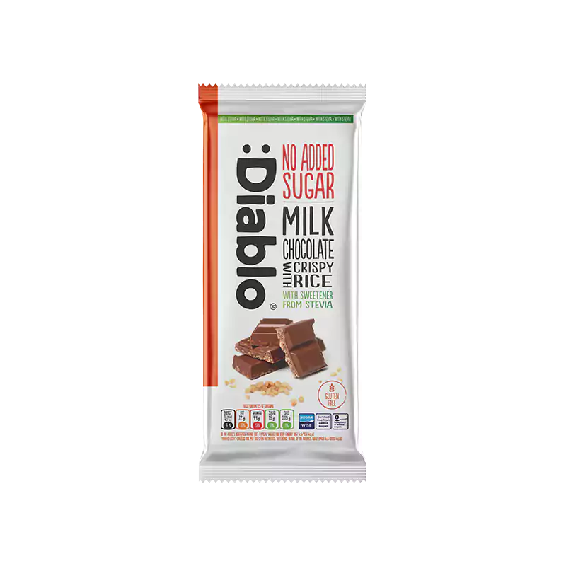 Diablo Stevia Milk Chocolate with Crispy Rice Bar 75g - Proteinak